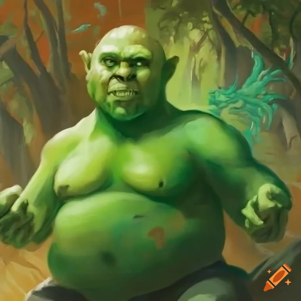 Illustration of a dancing orc on a primordial plain on Craiyon