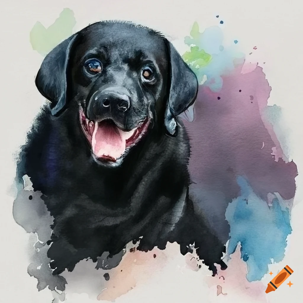 Realistic watercolor painting of a black Labrador Retriever on Craiyon