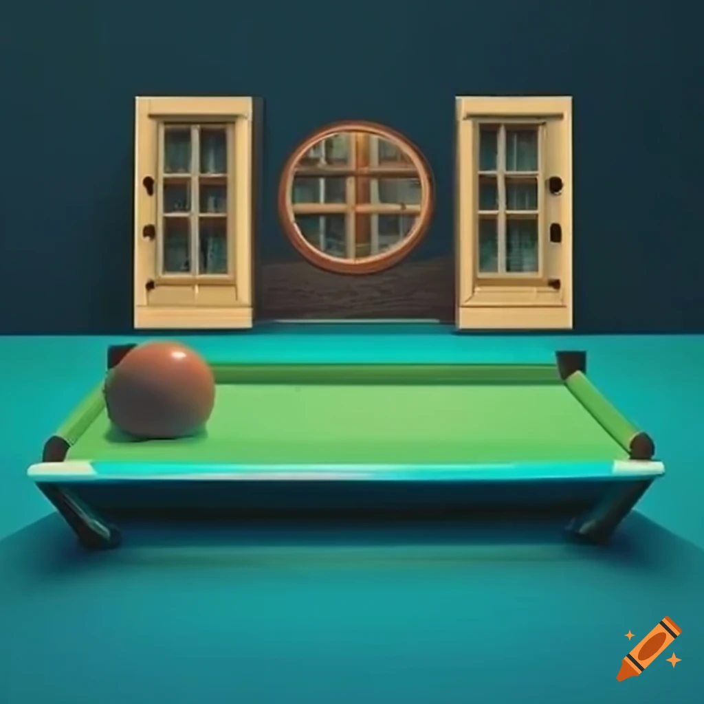 Surreal artwork of a tiny city on a blue carpet landscape with a pool ...