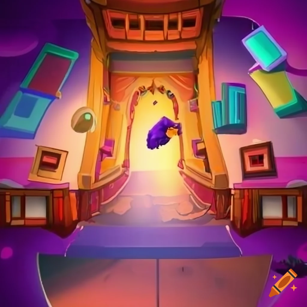 Colorful and vibrant digital library for digital adventures game on Craiyon