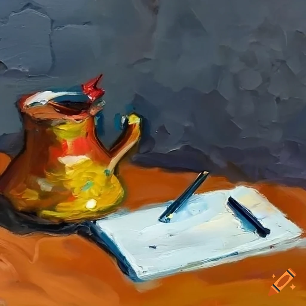 Impressionist oil painting of a note on a table on Craiyon