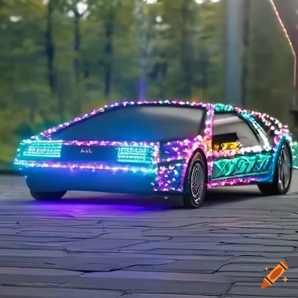 Dmc delorean car covered in sparkling led lights on Craiyon
