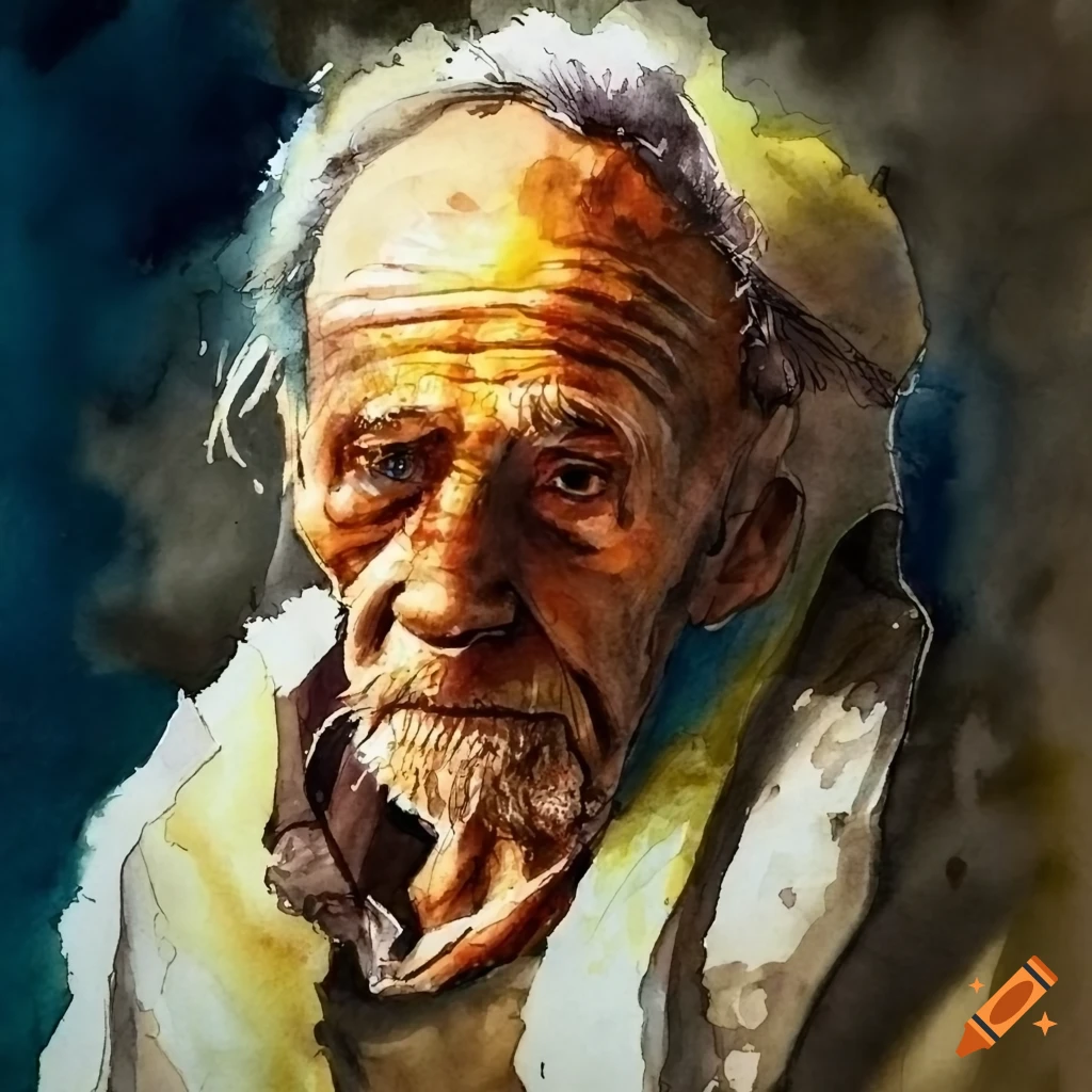 Watercolor of an old man on Craiyon