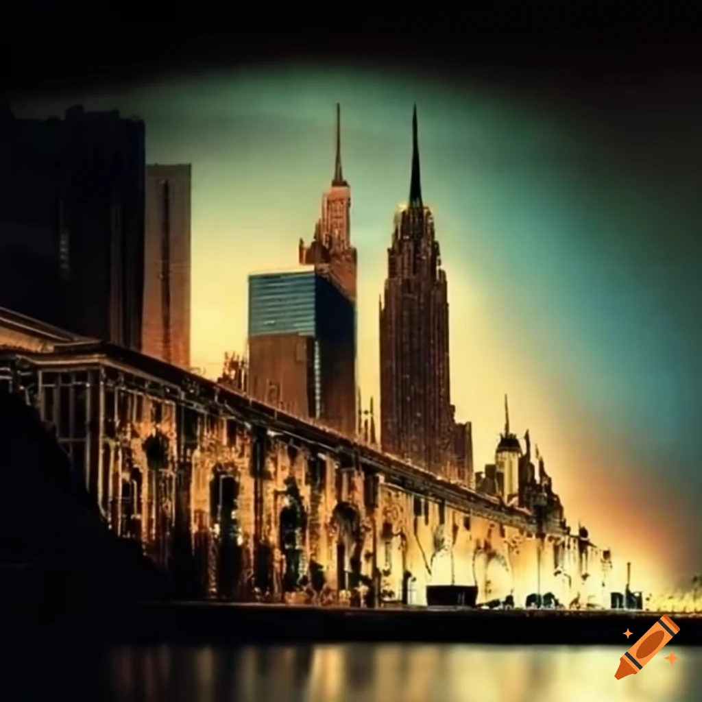 Surreal NYC skyline inspired by Hugh Ferriss and Salvador Dali on Craiyon