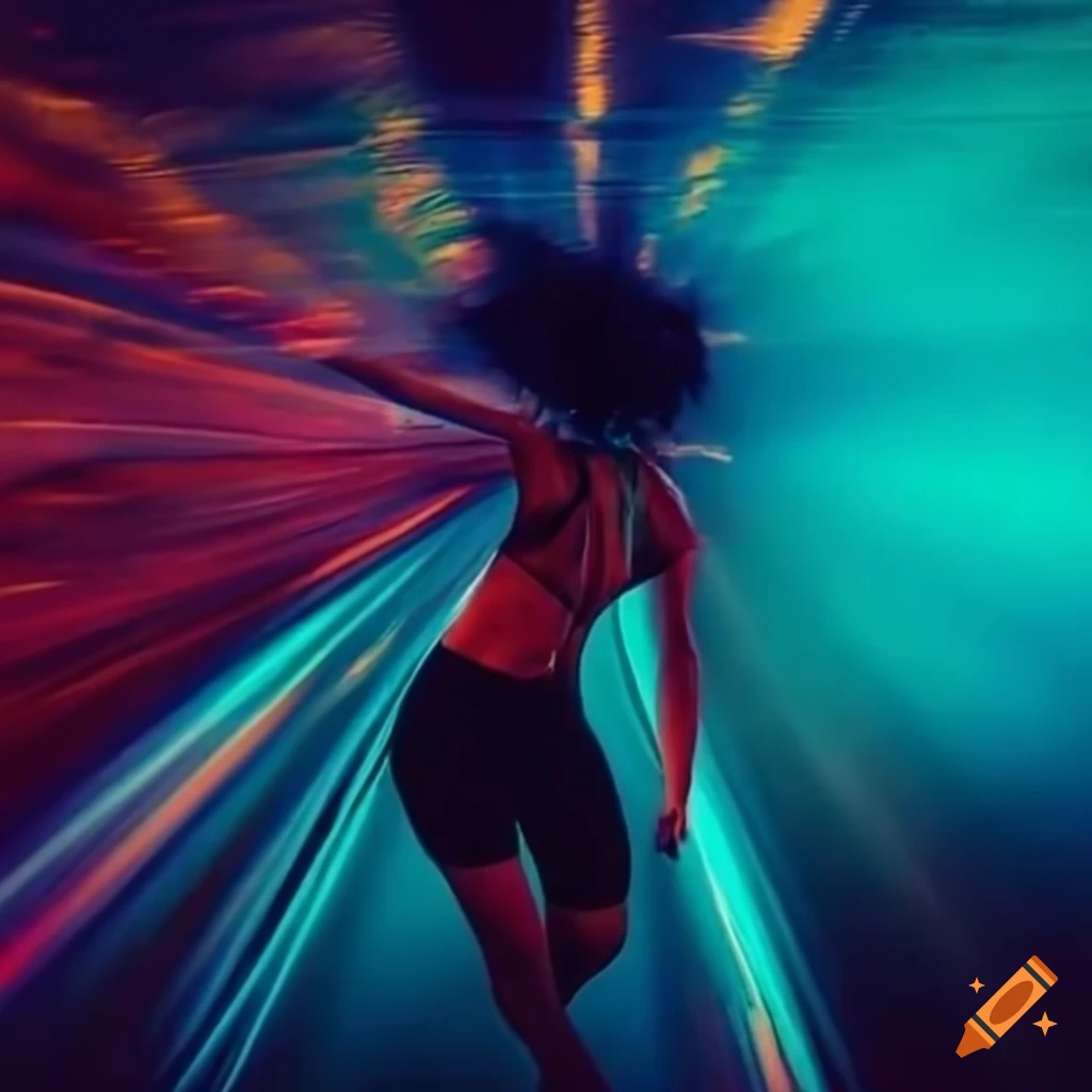 Vibrant dancers in a futuristic underground rave on Craiyon