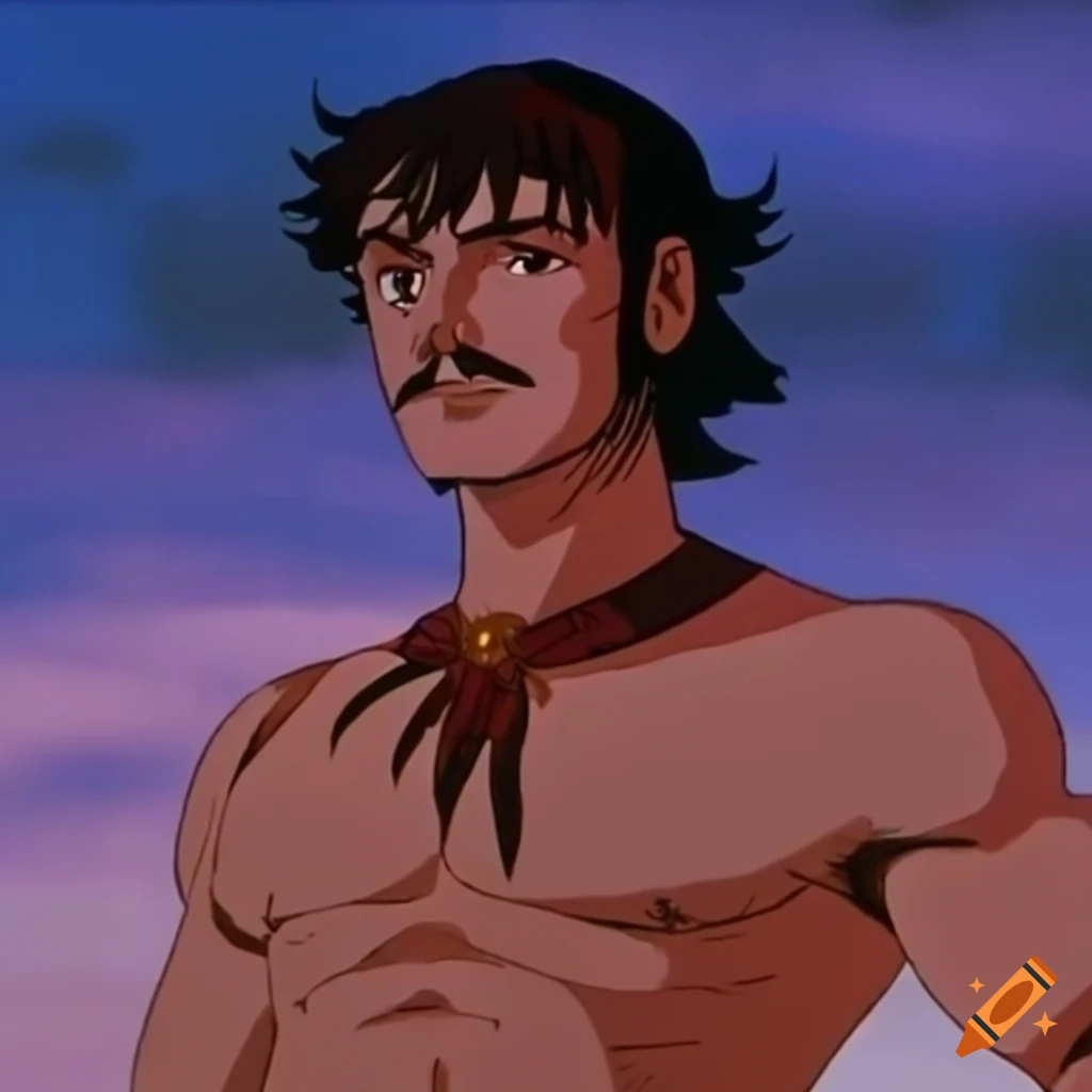 Pedro pascal as a nomad warrior in 80-90's anime style on Craiyon