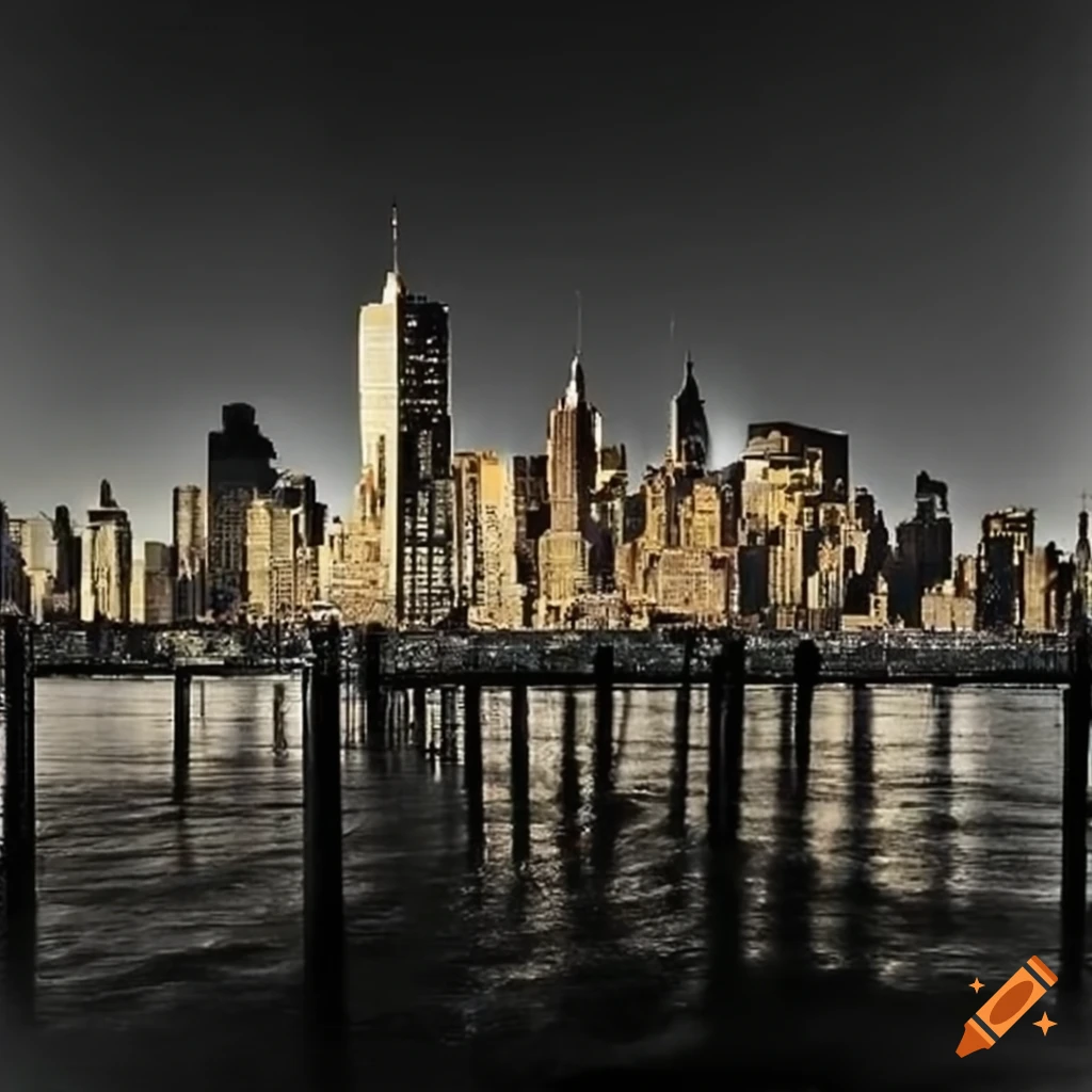 Surreal NYC skyline inspired by Hugh Ferriss and Salvador Dali on Craiyon