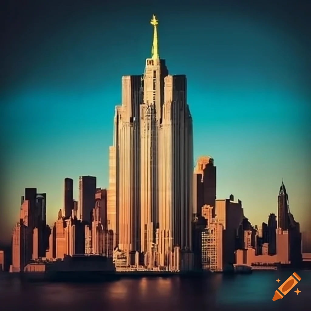 Surreal NYC skyline inspired by Hugh Ferriss and Salvador Dali on Craiyon