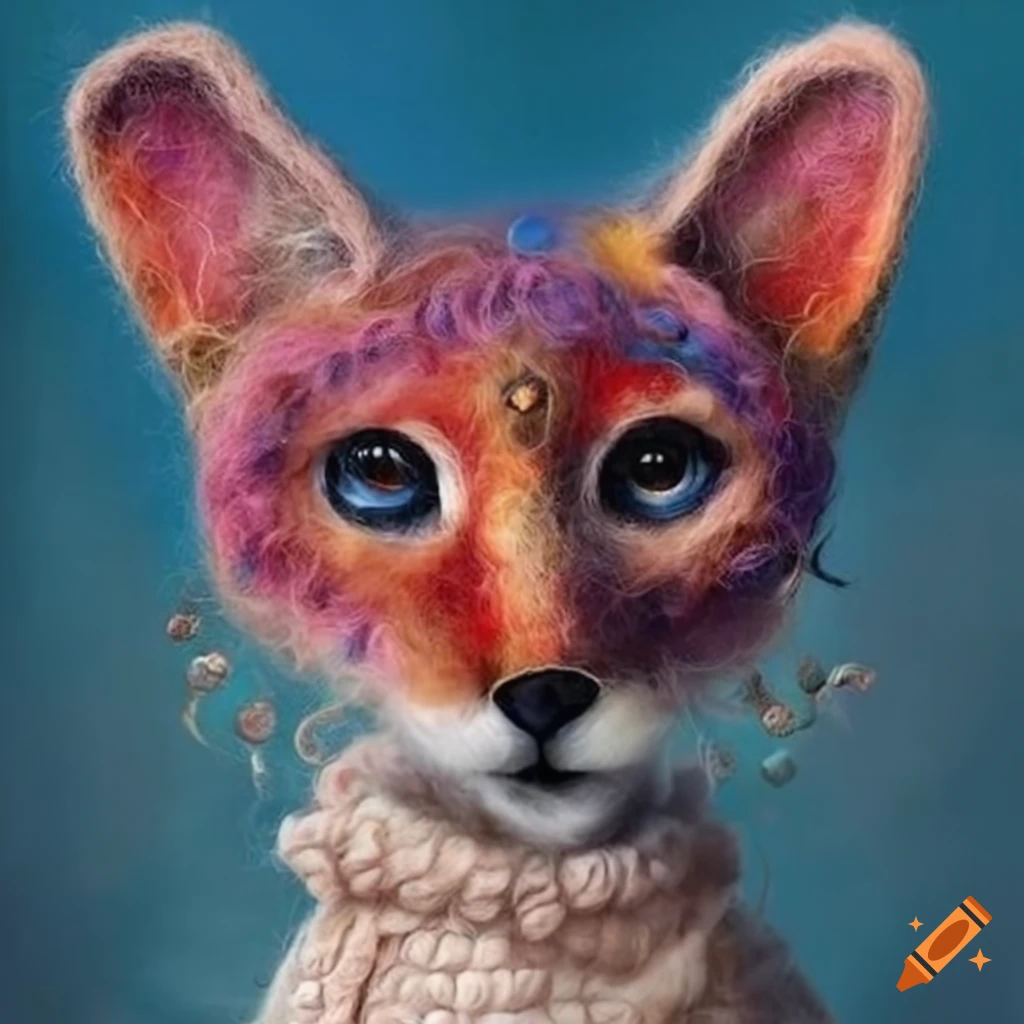 Felted animals in designer outfits on Craiyon