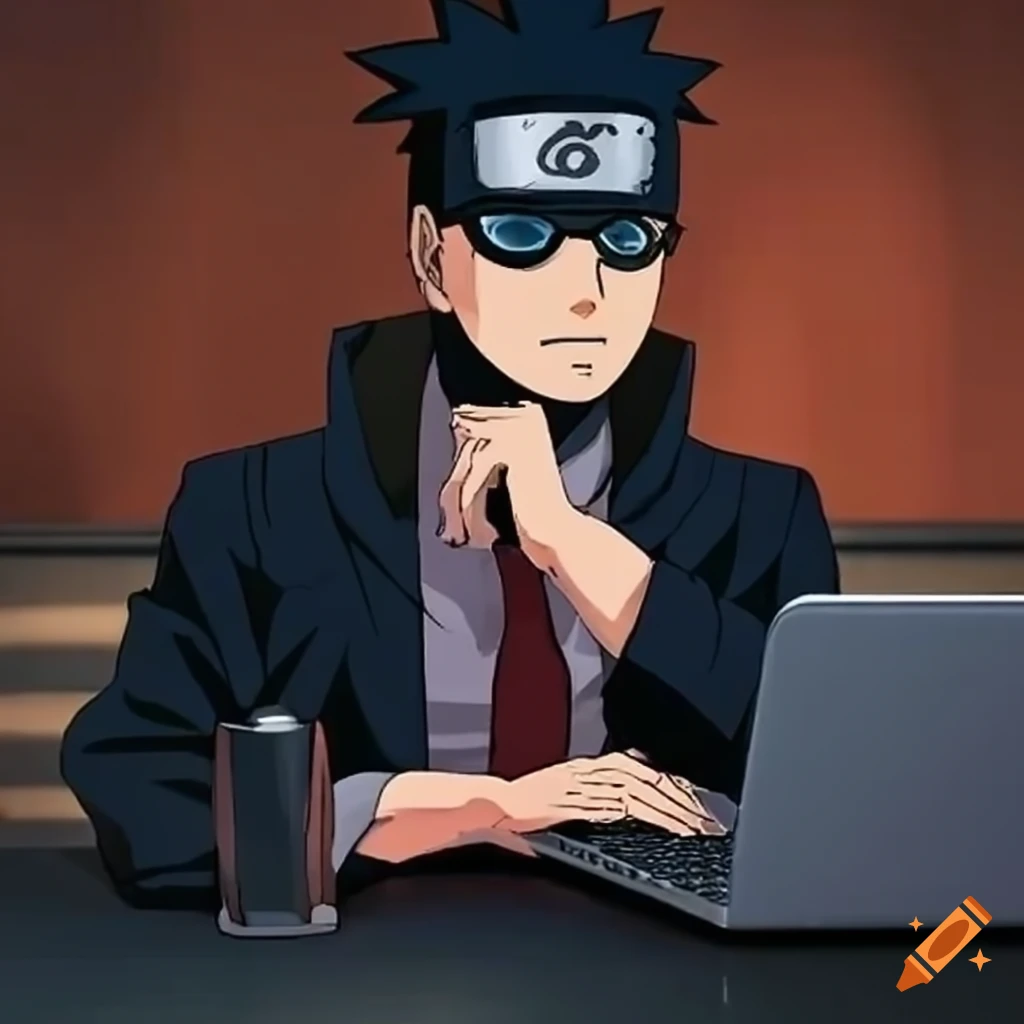 Naruto working on laptop in Starbucks cafe on Craiyon
