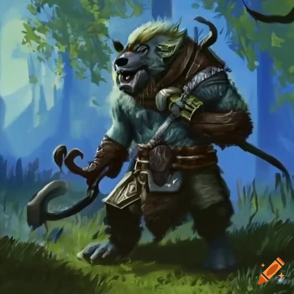 Illustration of an anthro wild boar druid on Craiyon