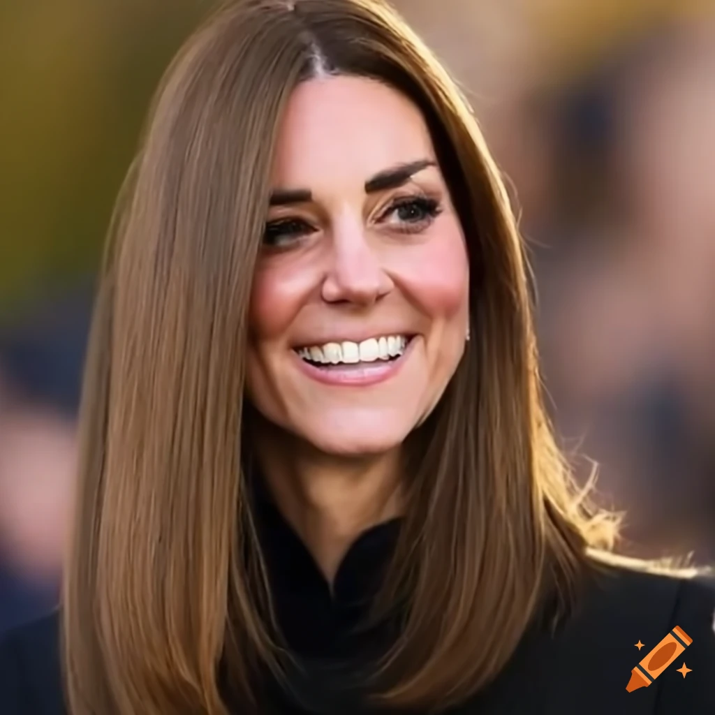 Kate Middleton with a stylish bob haircut and black turtleneck on Craiyon