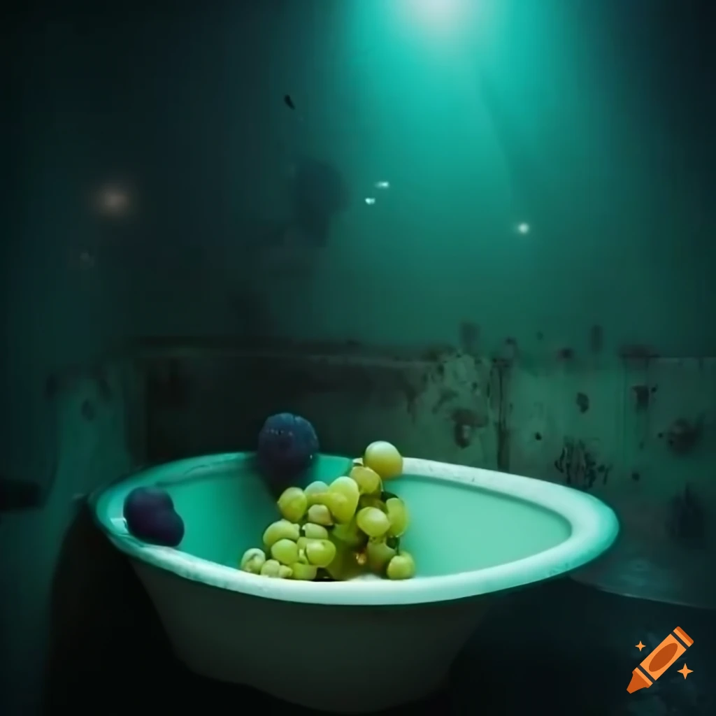 Artistic rendering of spongebob in a grape juice-filled bath tub on Craiyon