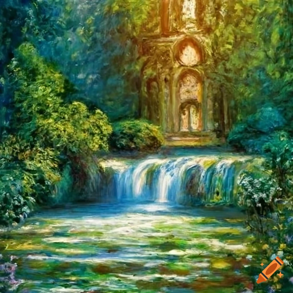 Monet-inspired painting of a victorian garden on Craiyon