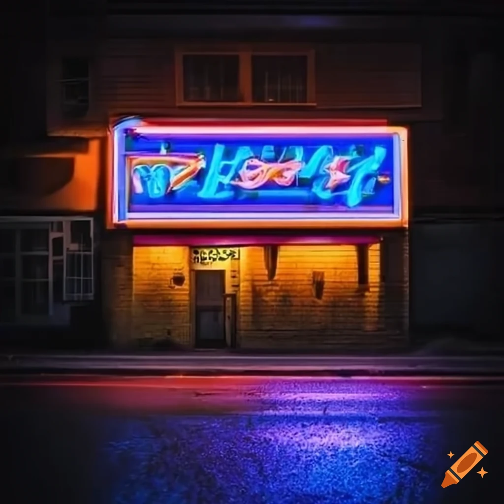 Neon sign at night street view outside a convenience store on Craiyon