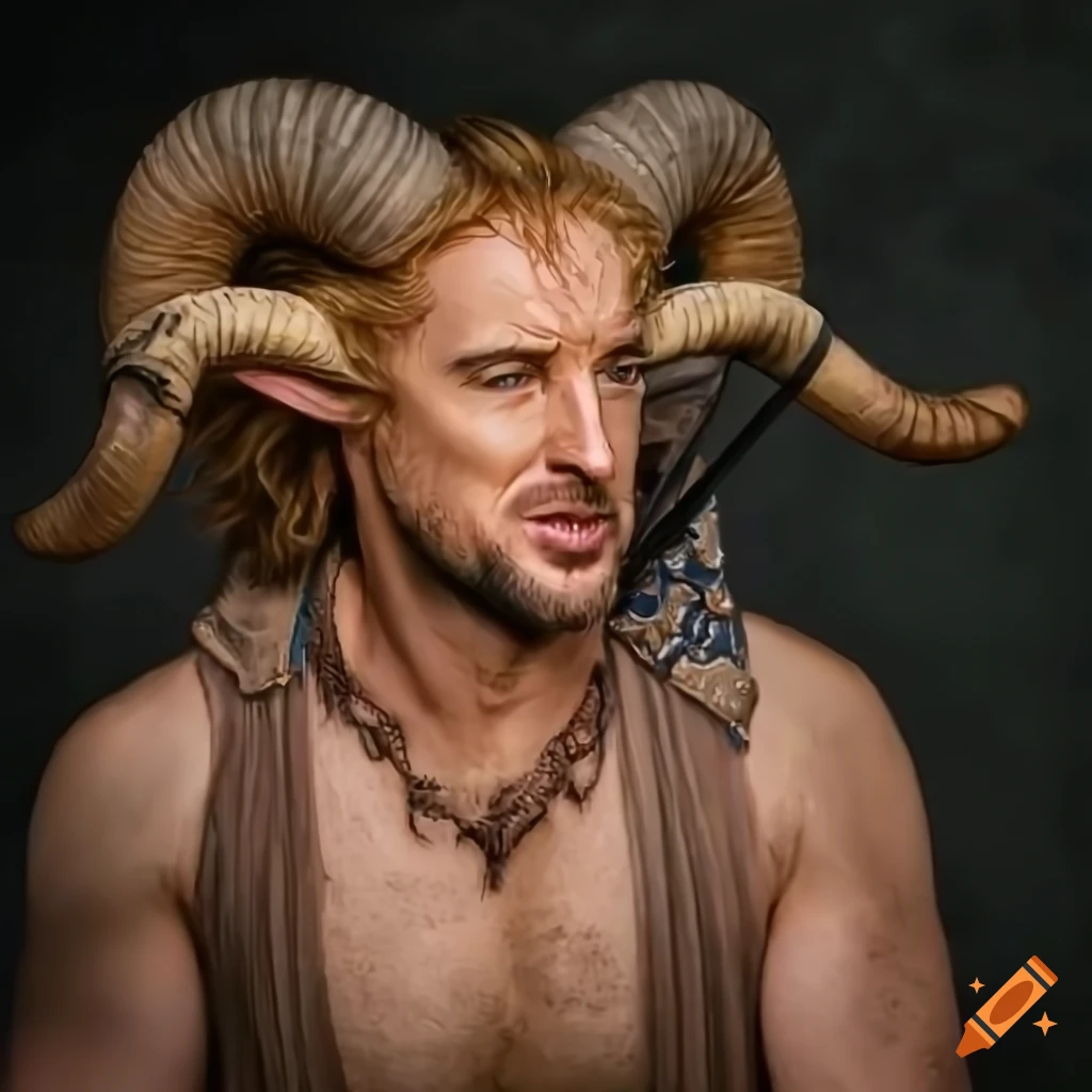 Artwork of a ram horned satyr barbarian character on Craiyon