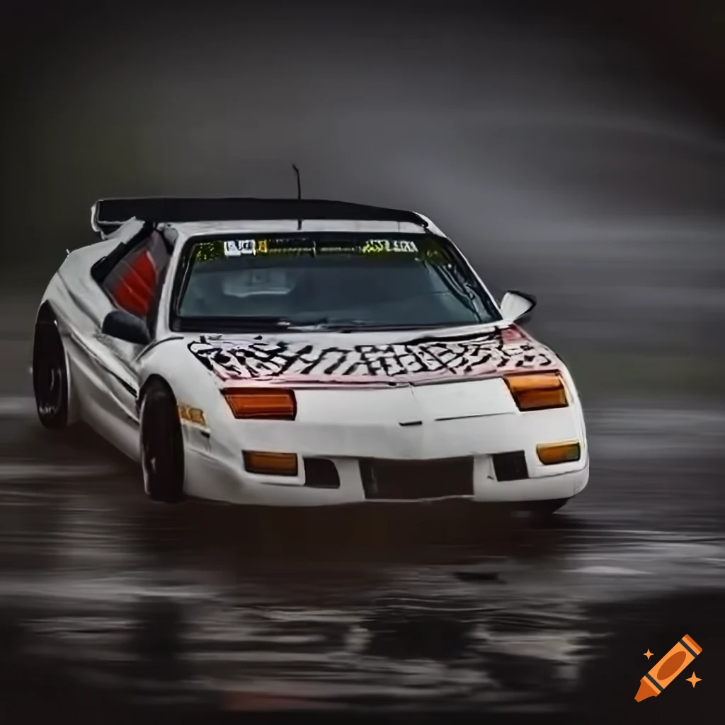 Photo realistic image of a Pontiac Fiero GT racing in the rain on Craiyon