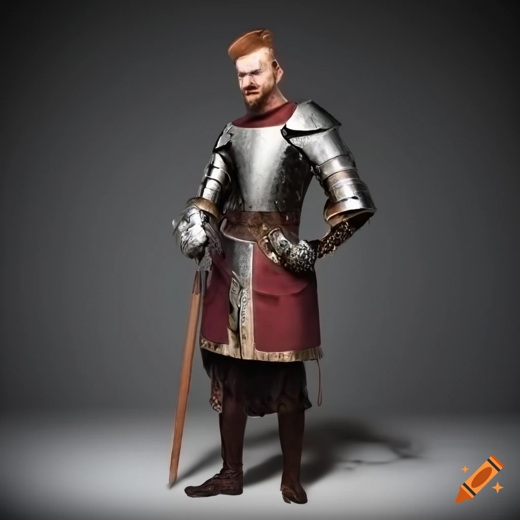 Character wearing french medieval armor with a Mohawk haircut on Craiyon