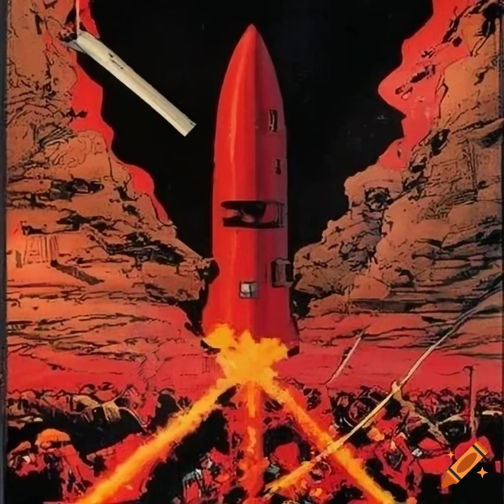 Red missile attack sci-fi artwork on Craiyon