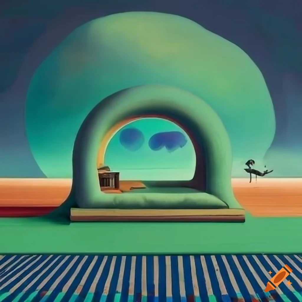 Surreal miniature city on a sandy couch on Craiyon