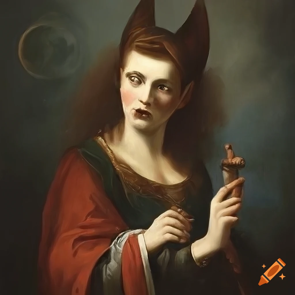 Oil painting of a vampire playing a lute at a moonlit castle ruins on ...