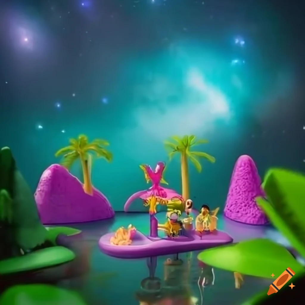 Polly Pocket tropical island with palm trees under starry sky on Craiyon
