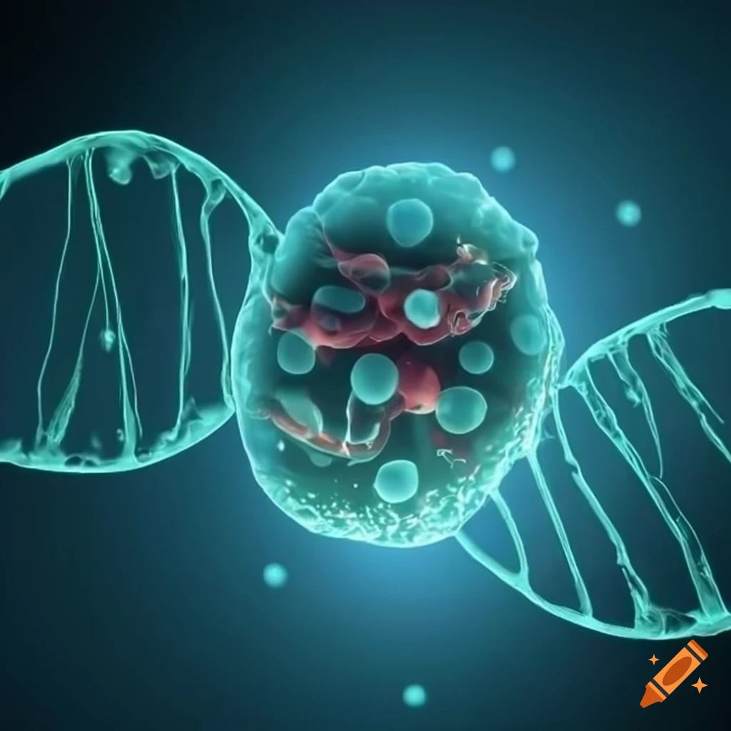Visualization of a biology cell with data and graphs on Craiyon