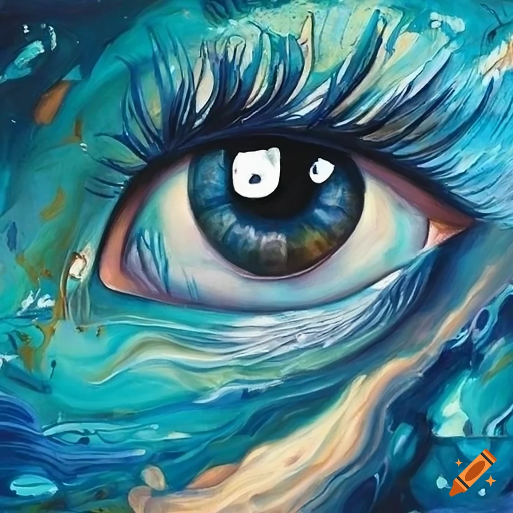 Surreal painting of an eye in the sea on Craiyon