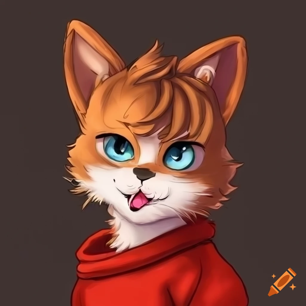 Anthro orange tuxedo cat fursona with blue eyes on Craiyon