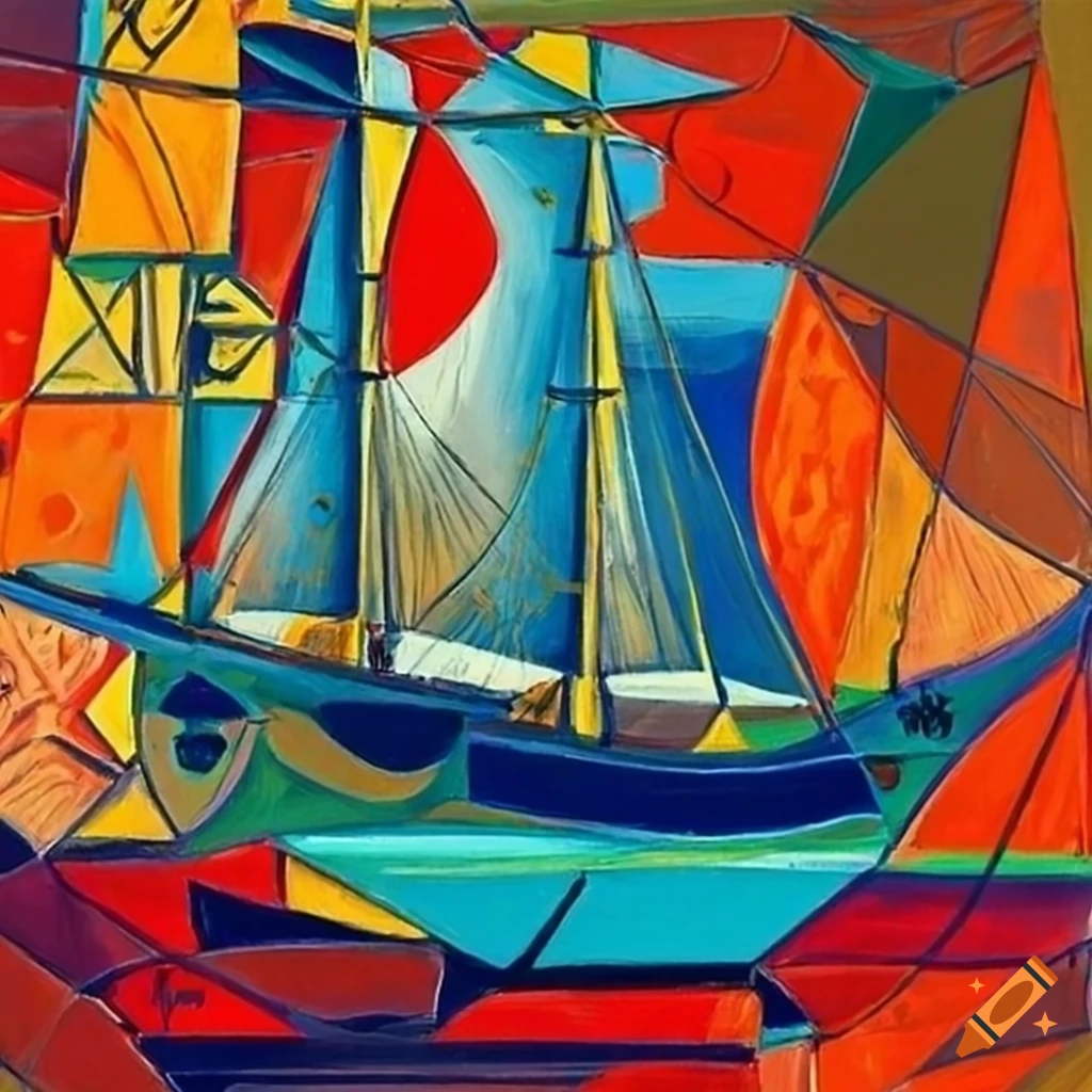 Sailing ship painting in the style of picasso on Craiyon