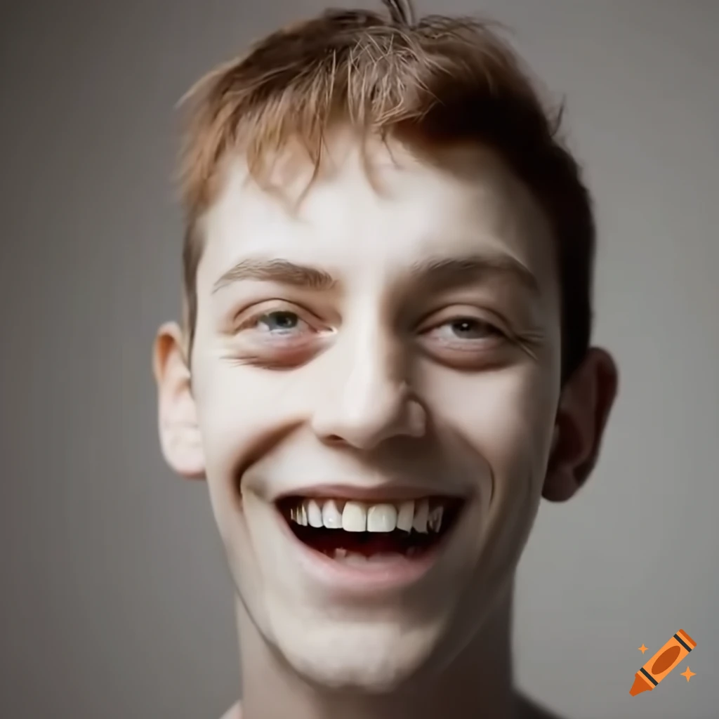 Close up portrait of a man with intense eyes and a bright smile on Craiyon