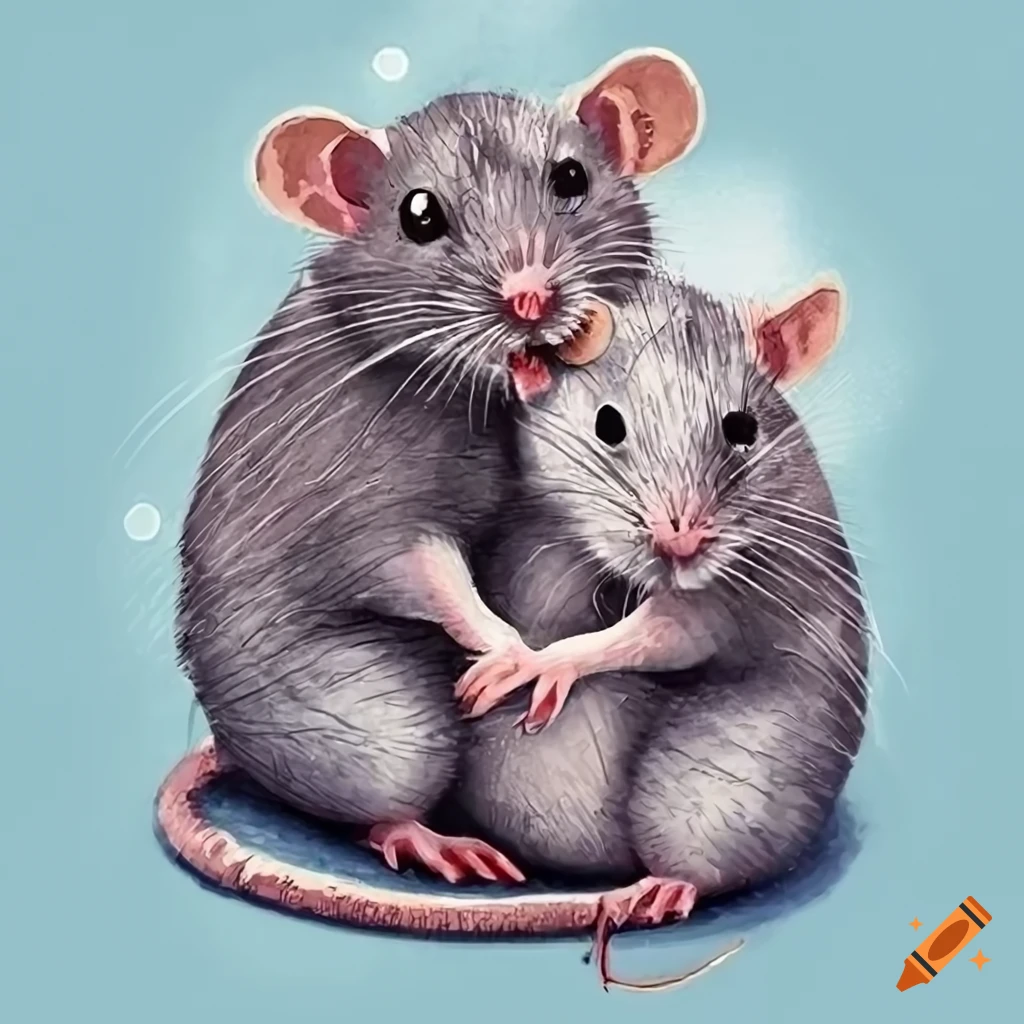 Watercolor drawing of two rats hugging and smiling on Craiyon