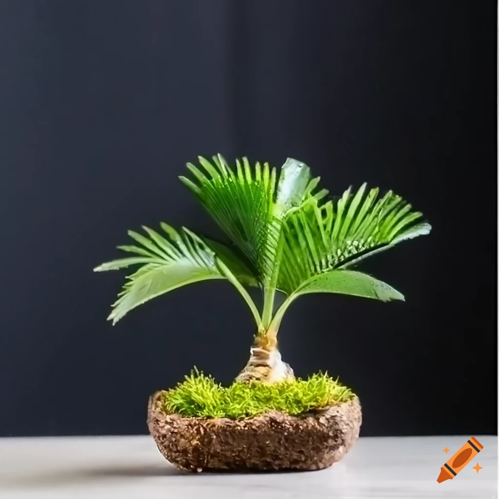 Glass terrarium with a miniature palm tree on Craiyon