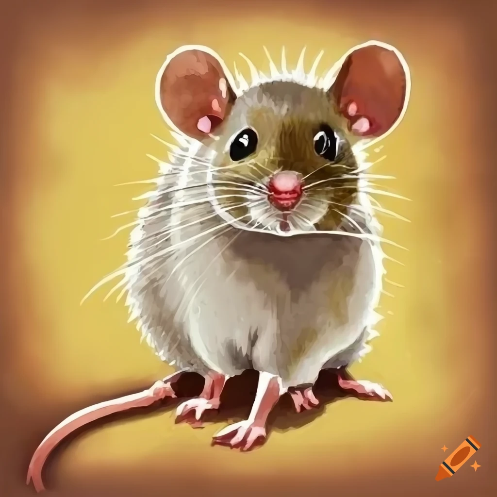 Watercolor drawing of a smiling rat with sparkling eyes on Craiyon