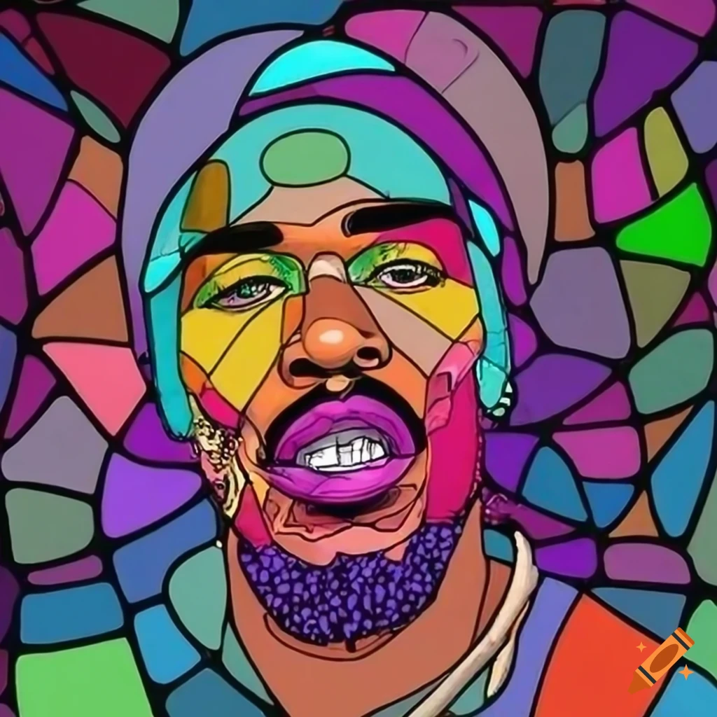 Stained glass version of a rapper album cover on Craiyon