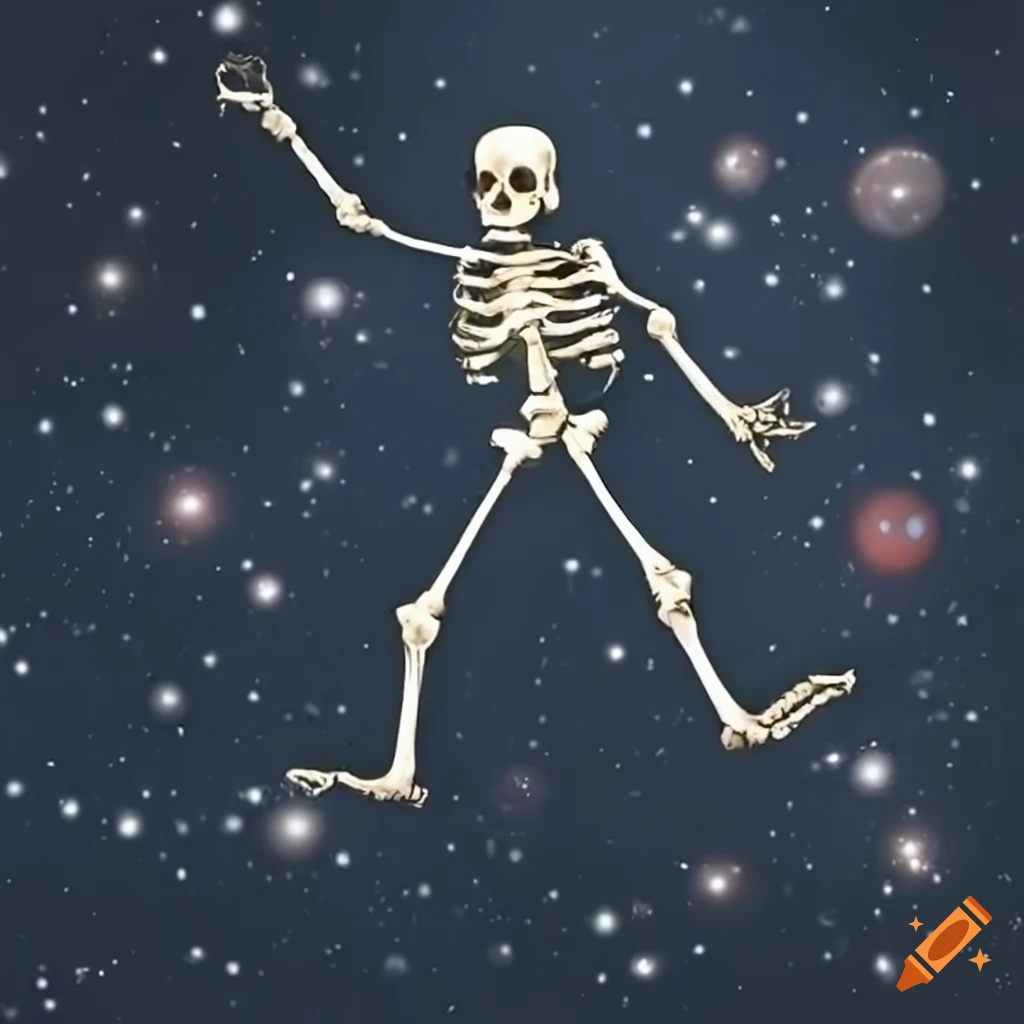Artistic representation of a floating skeleton in space on Craiyon