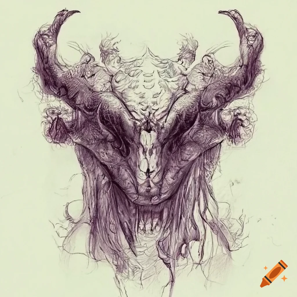 Anatomic sketch of a fantastical creature in a study book on Craiyon