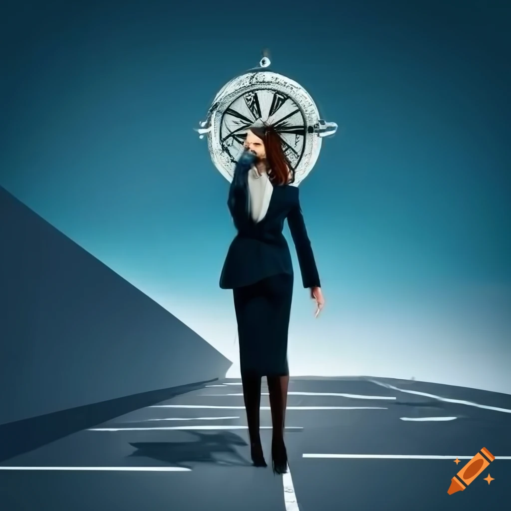 Businesswoman holding and looking at a compass on Craiyon