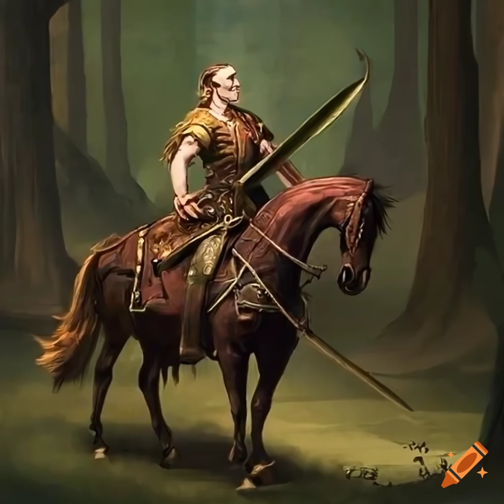 Illustration of macduff on horseback with sword on Craiyon