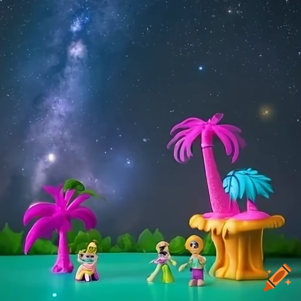 Polly Pocket tropical island with palm trees under starry sky on Craiyon