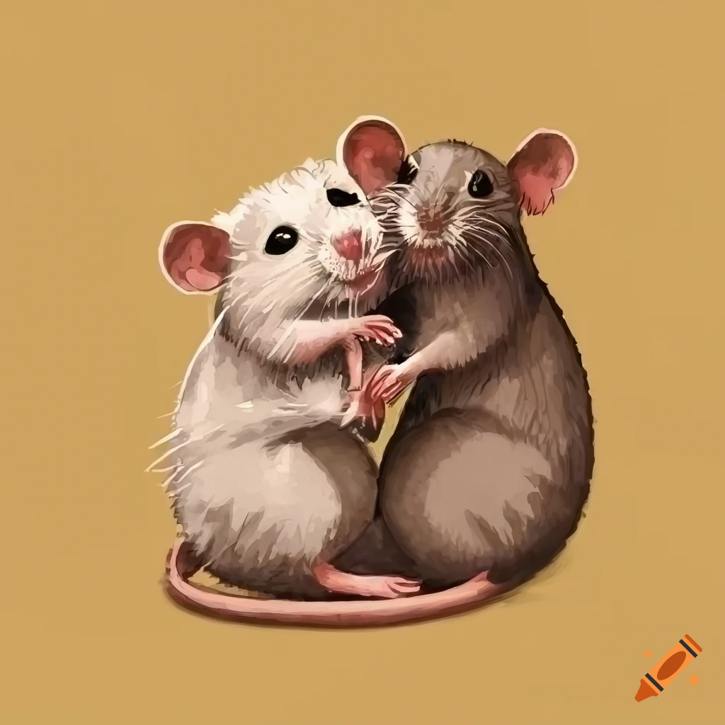 Watercolor of two rats hugging and smiling on Craiyon