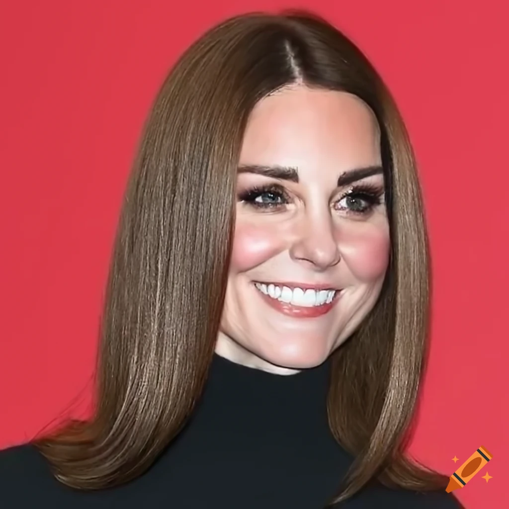Kate Middleton with a sleek bob haircut and black turtleneck sweater on ...