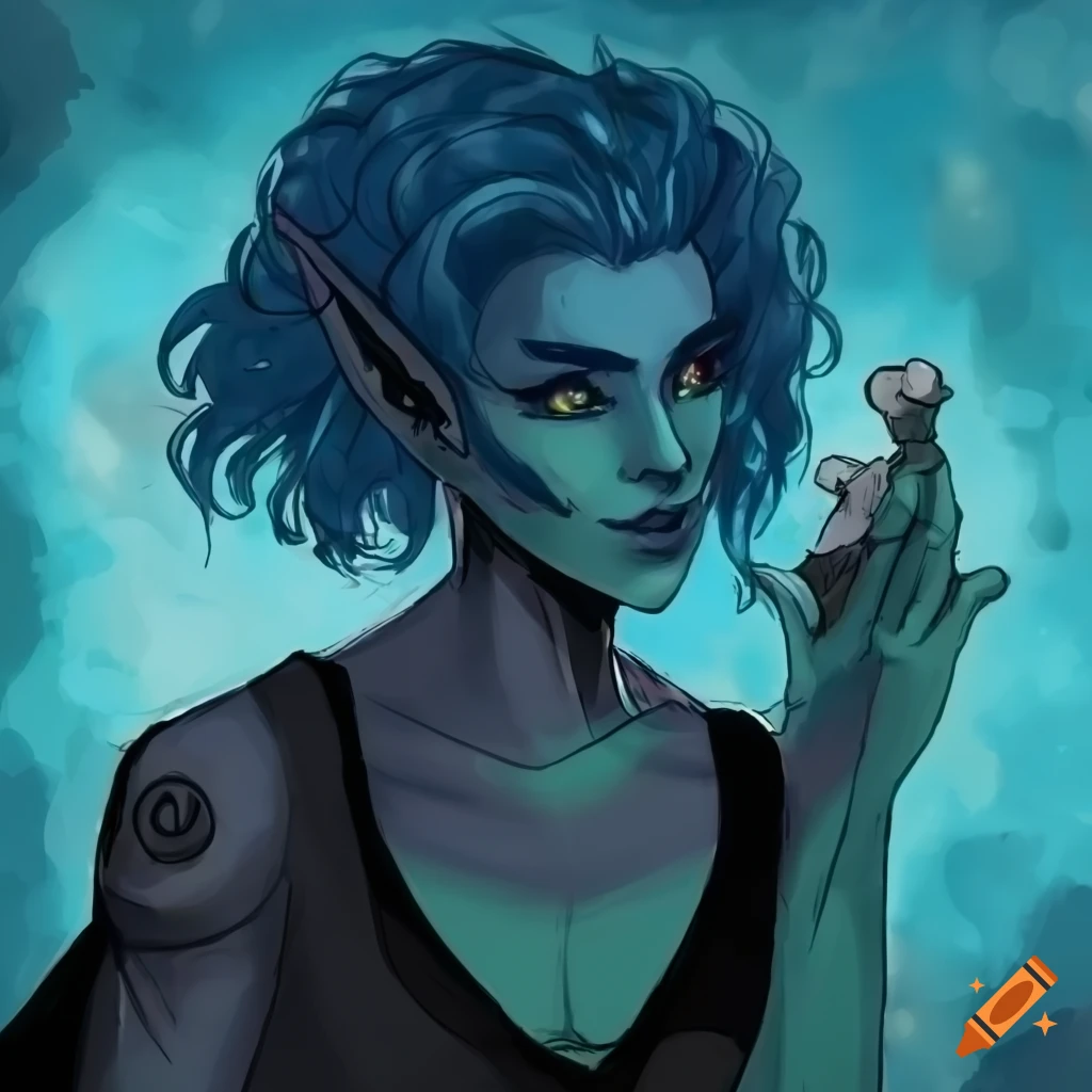 Water genasi wizard with sea-foam-green skin on Craiyon