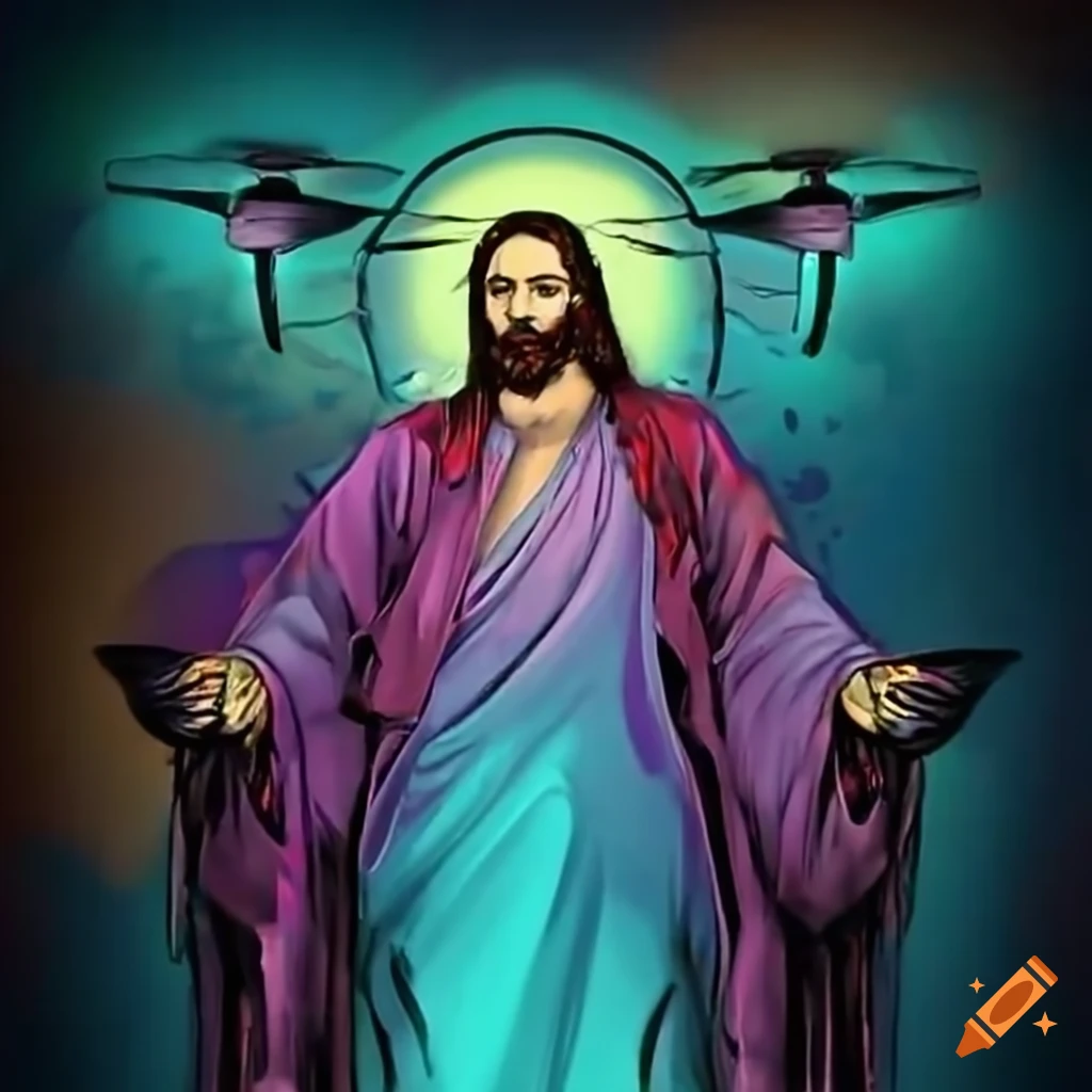 Quadcopter drone in the shape of Jesus Christ on Craiyon