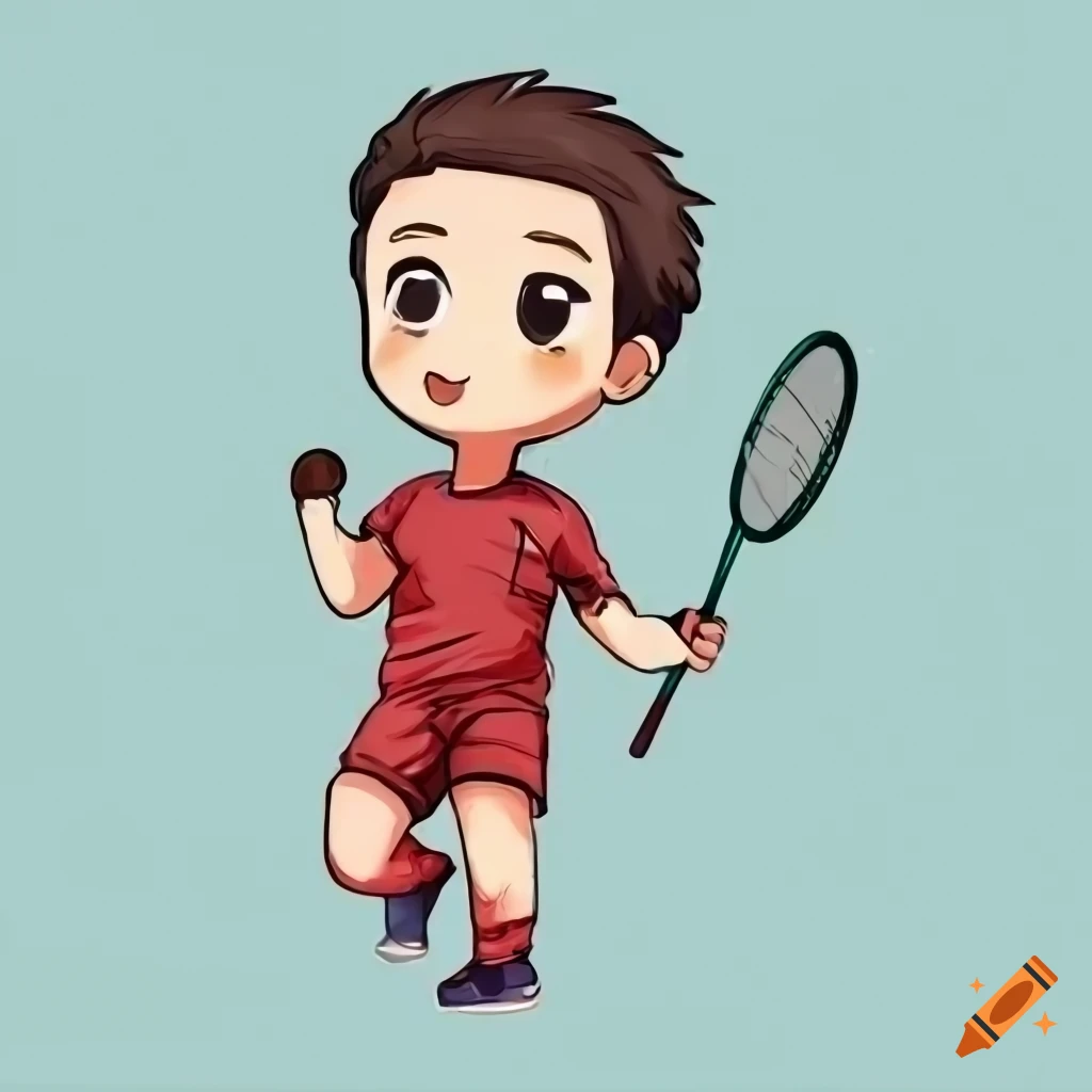 Cute chibi illustration of an athlete holding a badminton racket on Craiyon