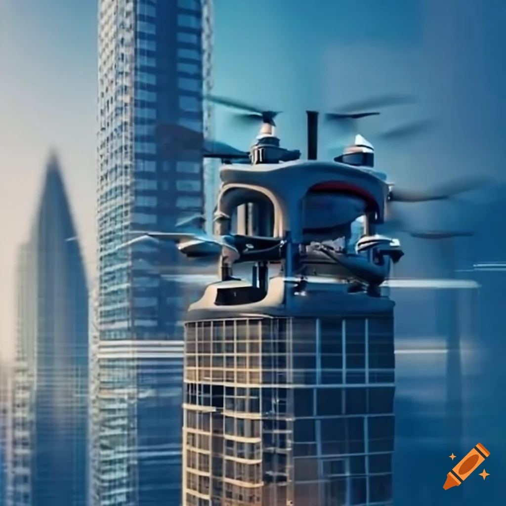 Drones constructing a skyscraper on Craiyon