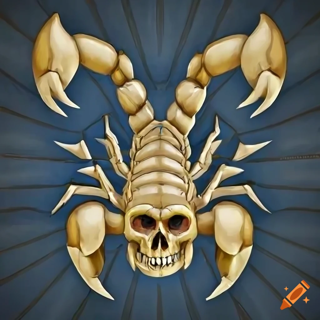 Detailed artwork of a scorpion with a human skull face on Craiyon