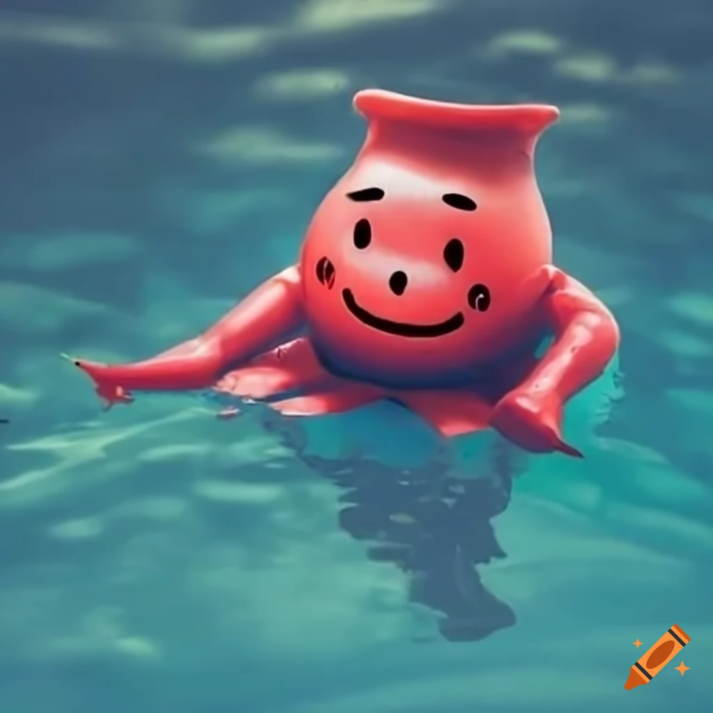 The Kool-Aid Man on a fish-filled pool raft on Craiyon