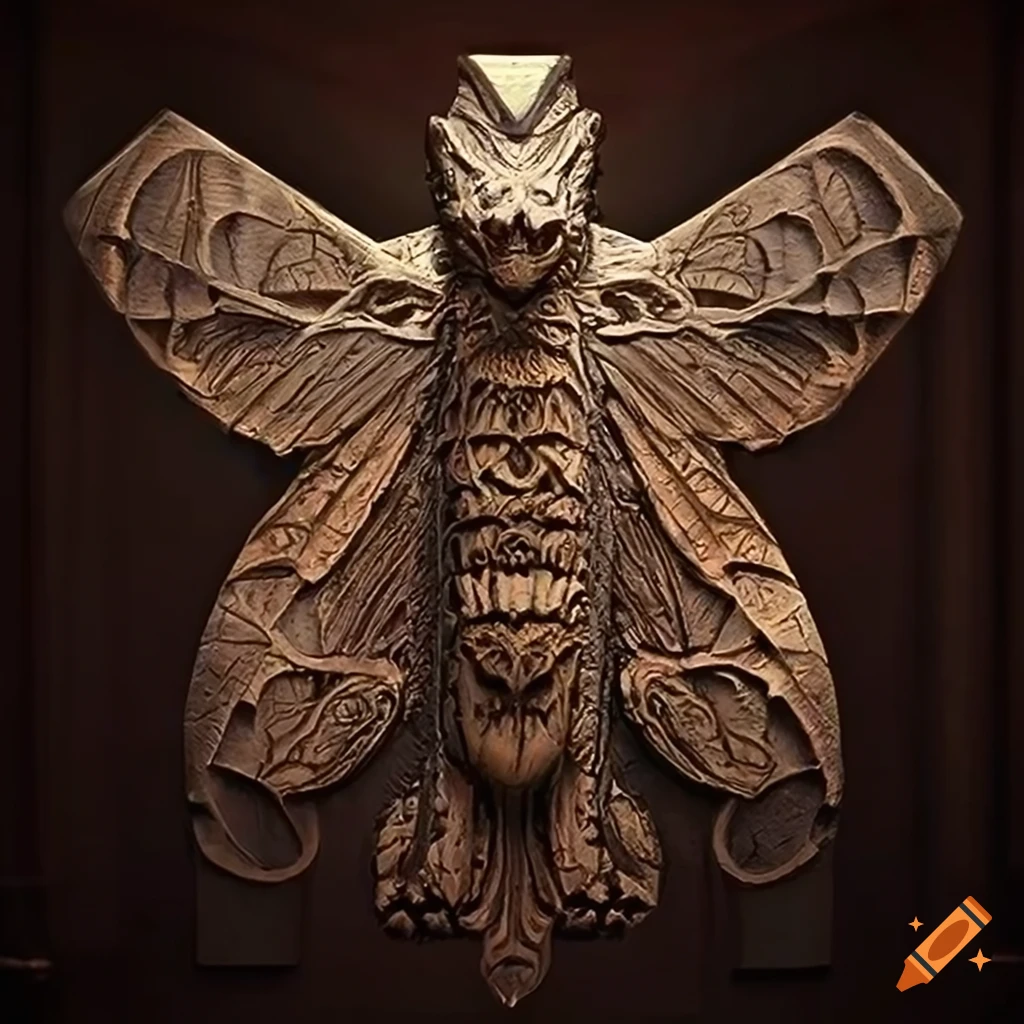Detailed moth werewolf carving in high definition on Craiyon