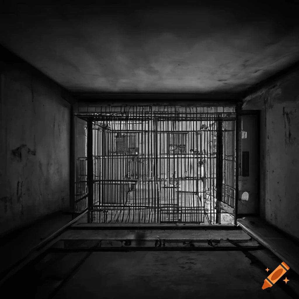 Indoor security room with cameras and cages on Craiyon